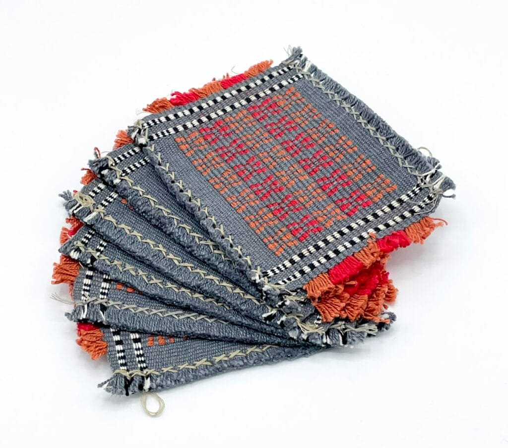 Handwoven Coaster in Grey and Red Grid Motif - Senyü