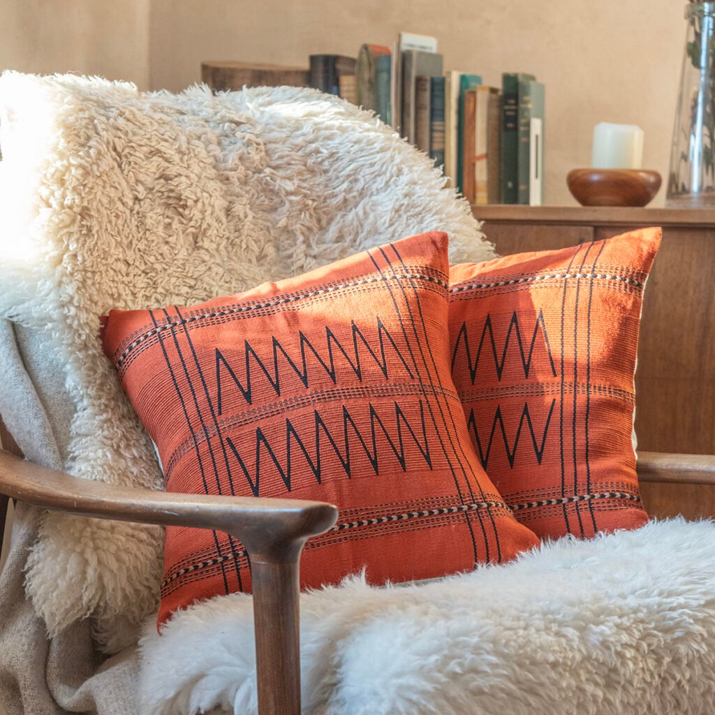 Handwoven Rust Cushion with Braided Details - Senyü