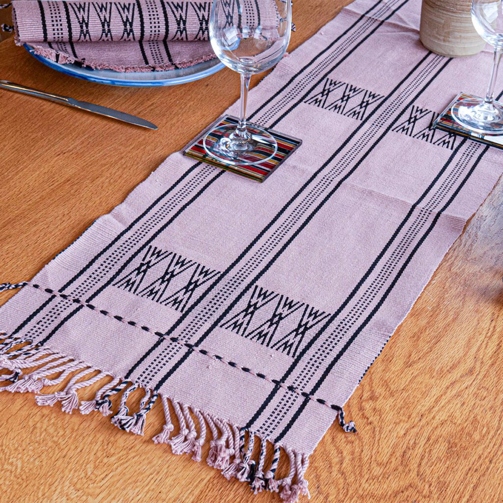 Handwoven Naga Tribal Table Runner in Dusty Rose - Senyü